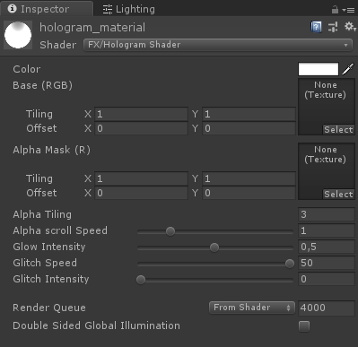 Unity 3D マテリアル インスペクター