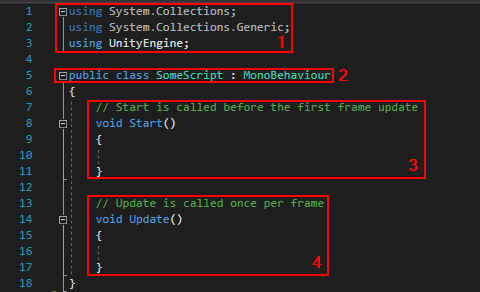 Unity C# のデフォルトのスクリプト構造