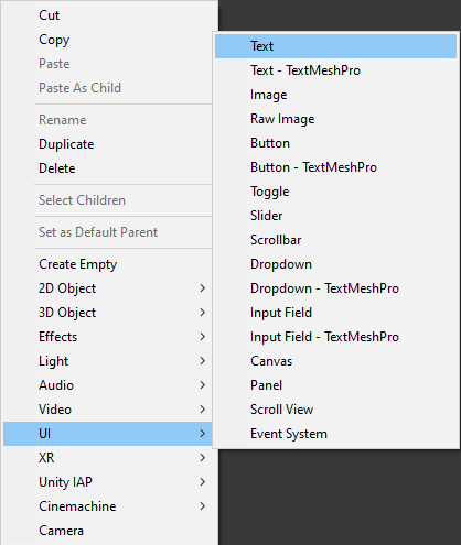Unity で新しい UI テキストを作成する