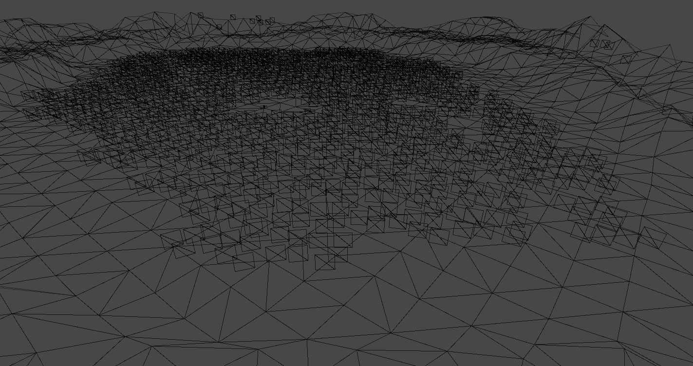 最適化後のシーンの Unity ワイヤーフレーム レンダリング