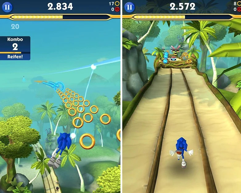 Android 上のエンドレス ランナー ソニック ゲーム。